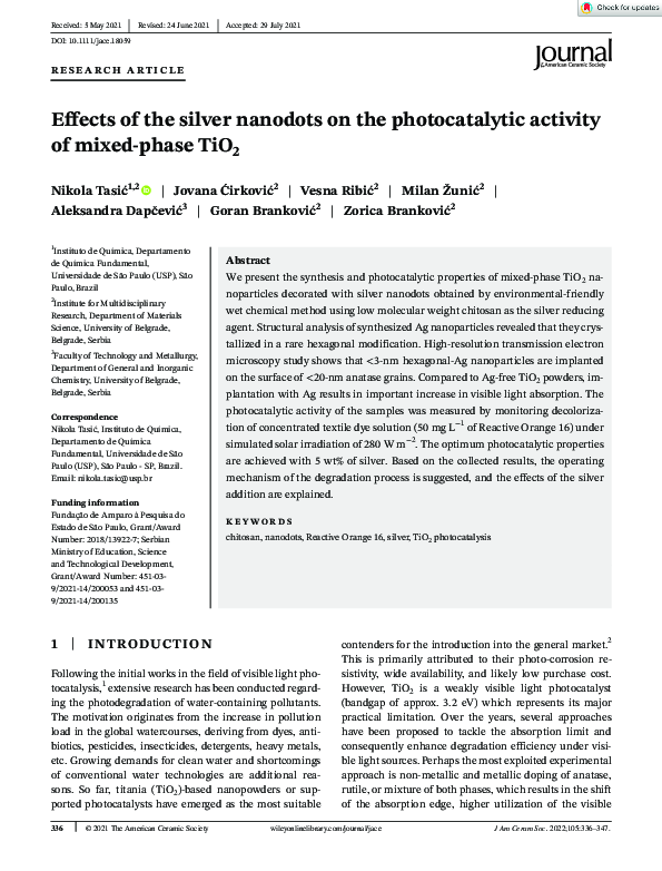 (PDF) Effects of the silver nanodots on the photocatalytic activity of ...