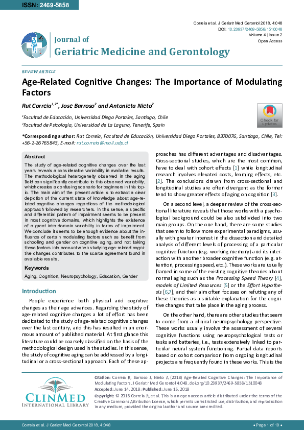 (PDF) Age-Related Cognitive Changes: The Importance of Modulating Factors