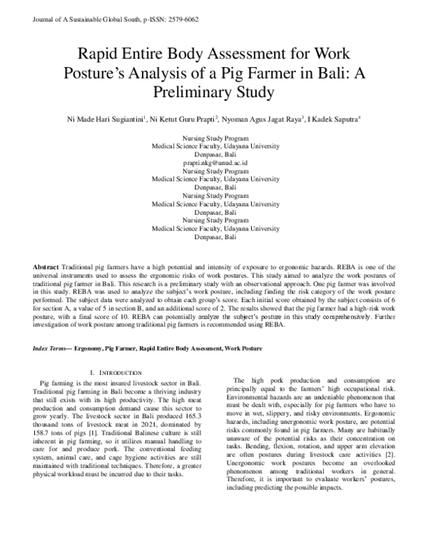 (PDF) REBA Assessment of Pig Farmer Postures in Bali