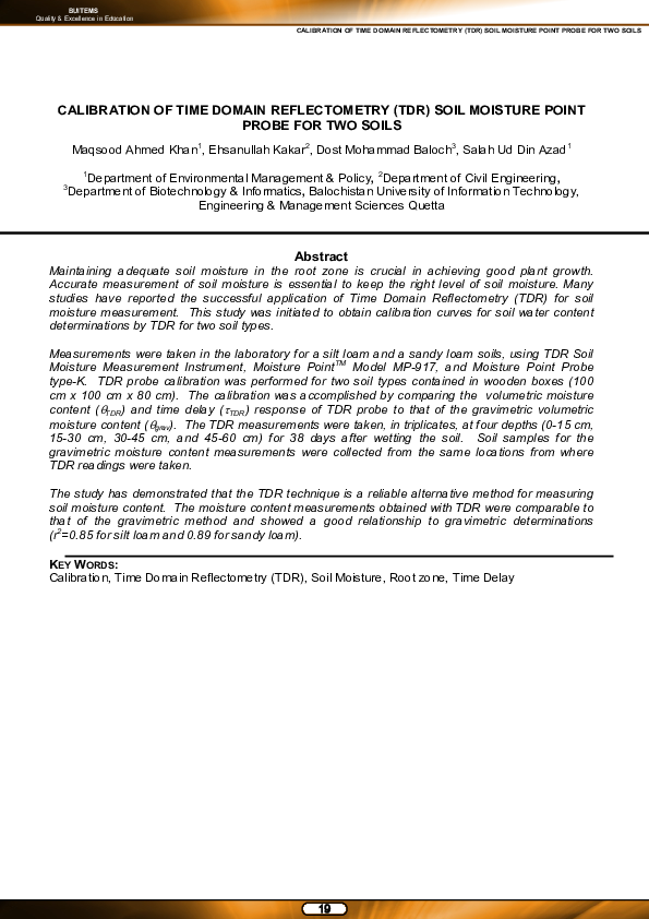 (PDF) Calibration of Time Domain Reflectometry (TDR) Soil Moisture Point Probe for Two Soils ...
