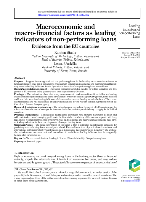 (PDF) Macroeconomic and macro-financial factors as leading indicators ...