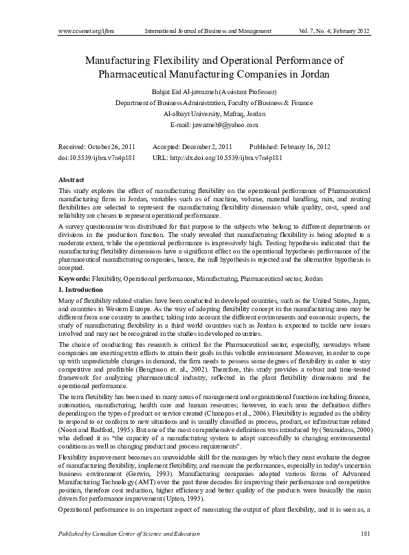 (PDF) Manufacturing Flexibility and Operational Performance: Empirical ...