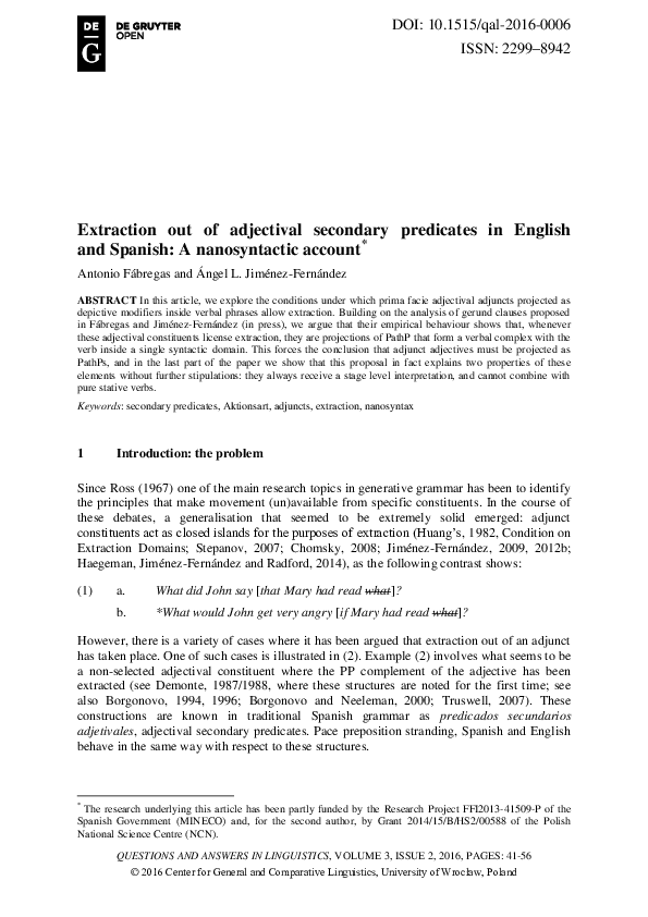 (PDF) Extraction of Adjectival Secondary Predicates in English and Spanish