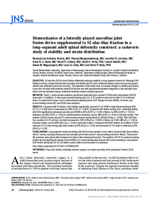 (PDF) Biomechanics of a laterally placed sacroiliac joint fusion device ...