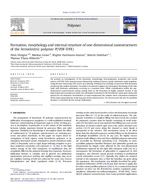 Pdf Formation Morphology And Internal Structure Of One Dimensional