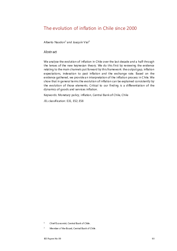 (PDF) The evolution of inflation in Chile since 2000