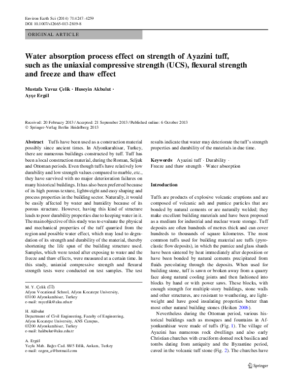 (PDF) Water absorption process effect on strength of Ayazini tuff, such as the uniaxial ...