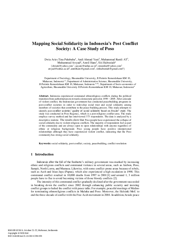(PDF) Mapping Social Solidarity in Indonesia’s Post Conflict Society: A ...