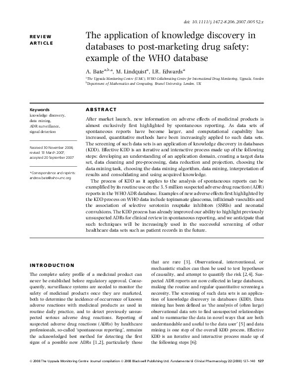 (PDF) The application of knowledge discovery in databases to post‐marketing drug safety: example ...