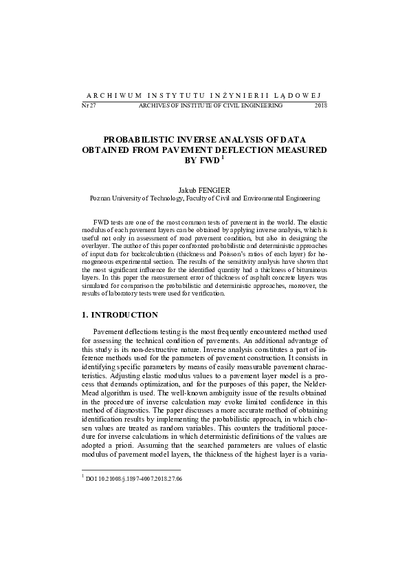 (PDF) Probabilistic inverse analysis of data obtained from pavement deflection measured by FWD