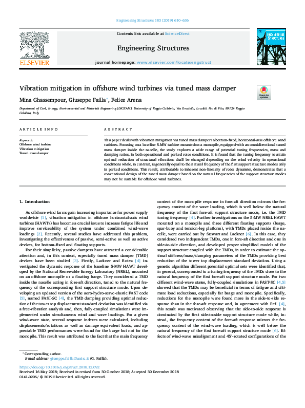 (PDF) Vibration mitigation in offshore wind turbines via tuned mass damper