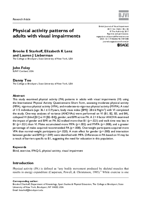 (PDF) Physical activity patterns of adults with visual impairments