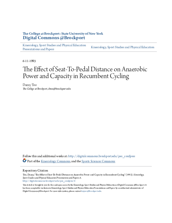 (PDF) 378 the Effect of Seat-To-Pedal Distance on Anaerobic Power and Capacity in Recumbent Cycling