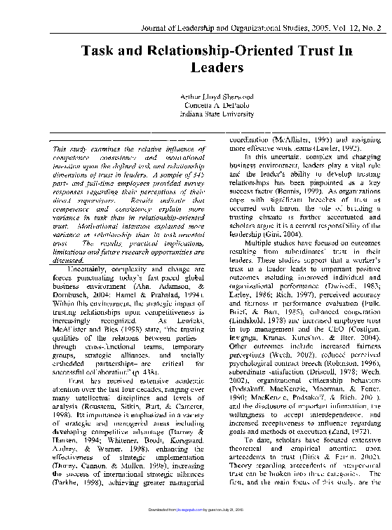 (PDF) Task and Relationship-Oriented Trust In Leaders