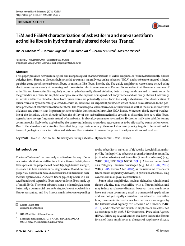 (PDF) TEM and FESEM characterization of asbestiform and non-asbestiform ...