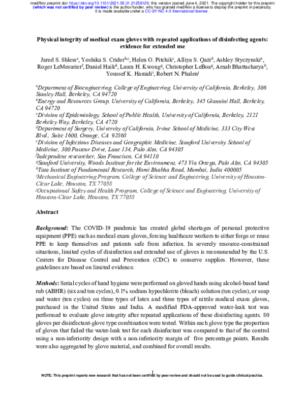 (PDF) Physical integrity of medical exam gloves with repeated ...