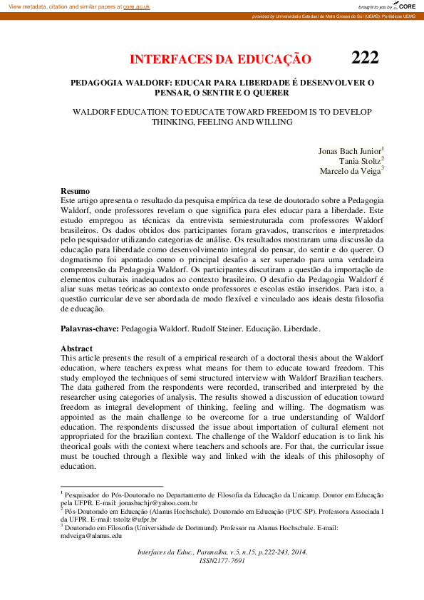(PDF) Pedagogia Waldorf: Educar Para Liberdade É Desenvolver O Pensar ...