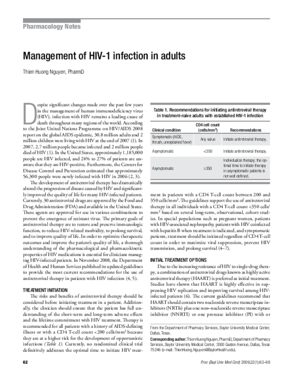 (PDF) Management of Hiv-1 Infection in Adults
