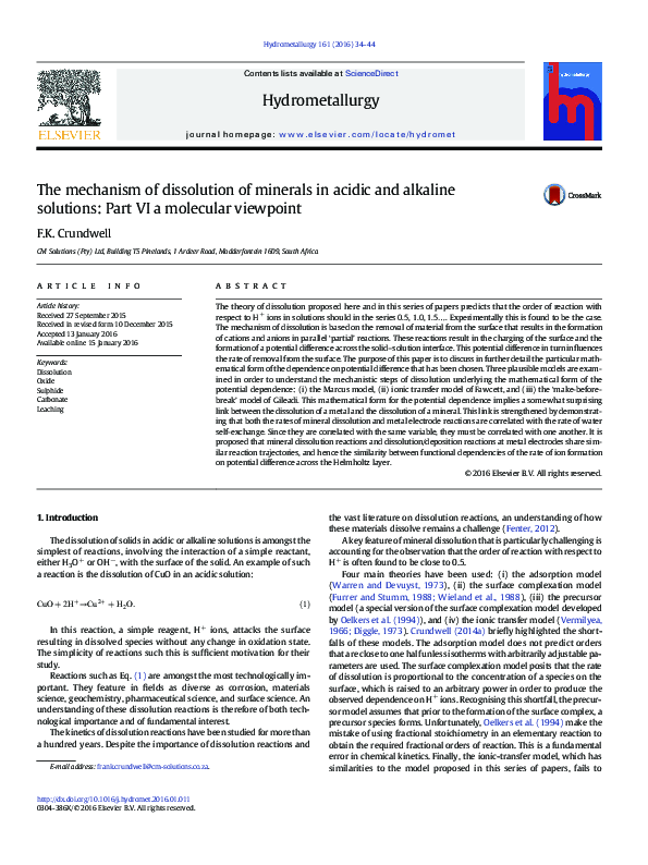 (PDF) The mechanism of dissolution of minerals in acidic and alkaline ...