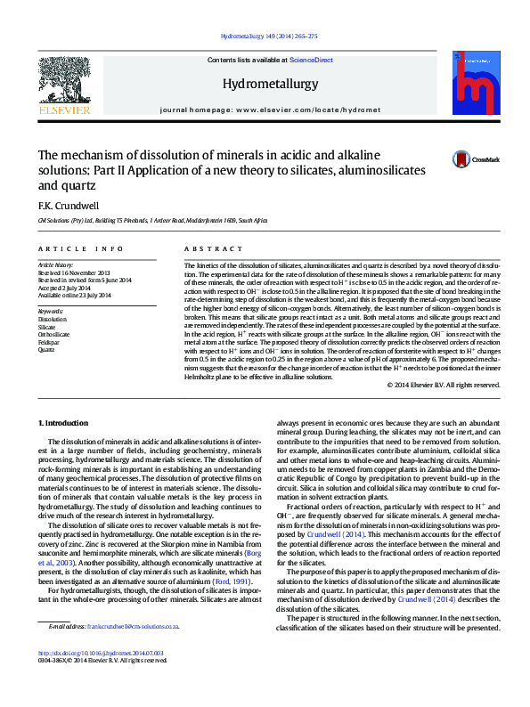 (PDF) The mechanism of dissolution of minerals in acidic and alkaline ...