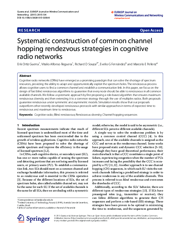 (PDF) Systematic construction of common channel hopping rendezvous strategies in cognitive radio ...