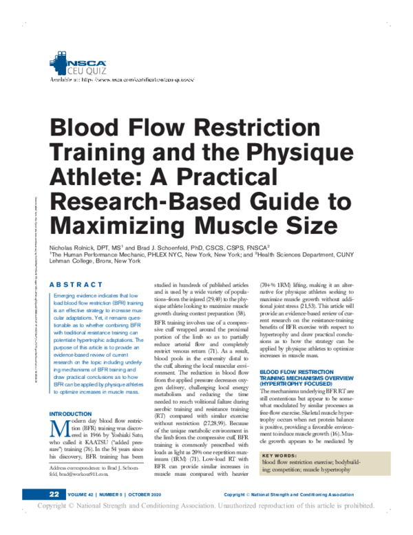 (PDF) Blood Flow Restriction Training and the Physique Athlete: A ...