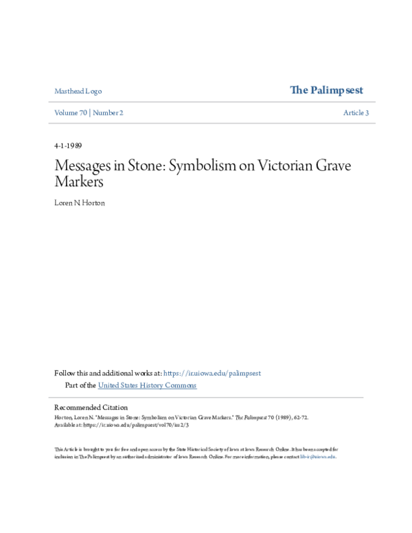 (PDF) Messages in Stone: Symbolism on Victorian Grave Markers