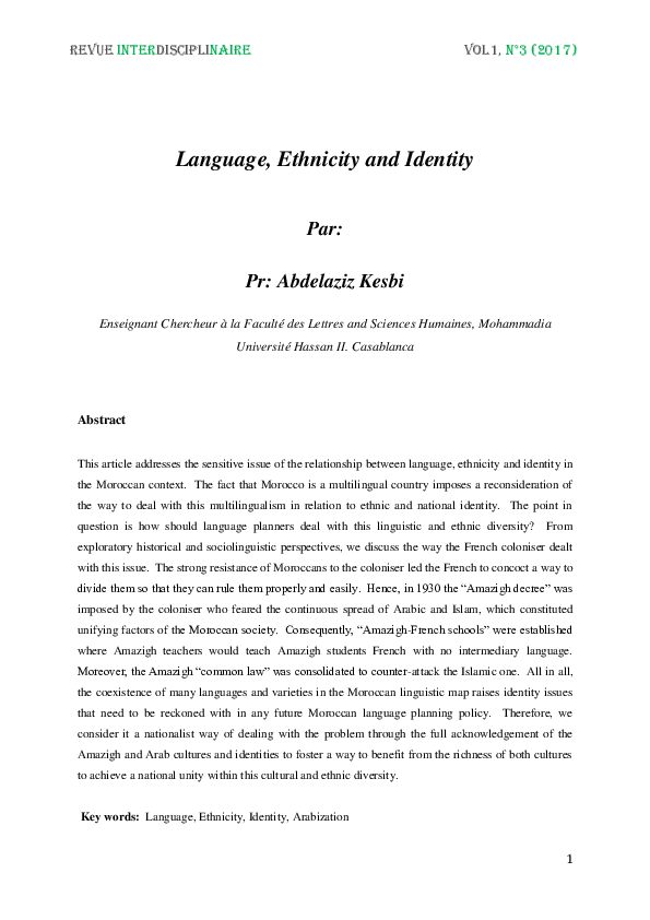 (PDF) Language, Ethnicity and Identity