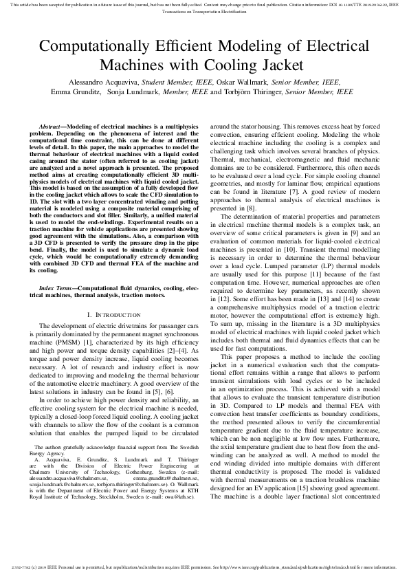 Pdf Computationally Efficient Modeling Of Electrical Machines With