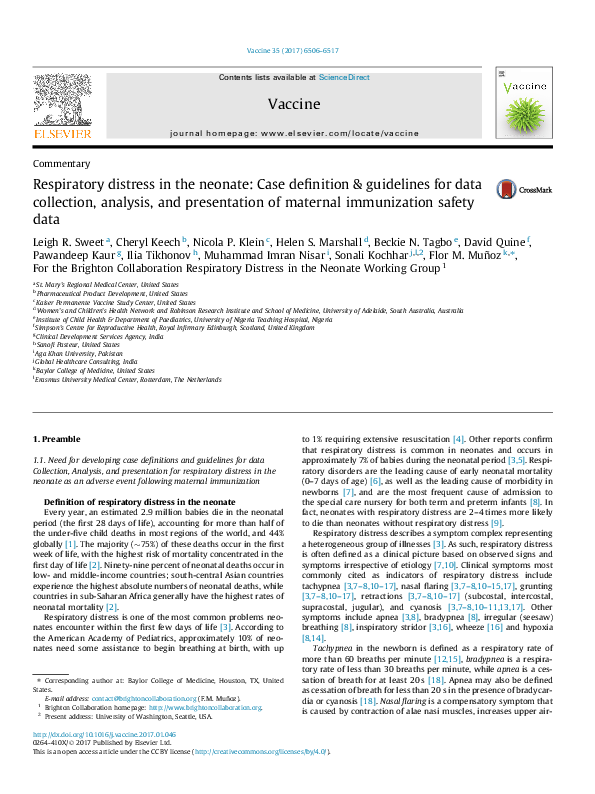 (PDF) Respiratory distress in the neonate: Case definition & guidelines ...