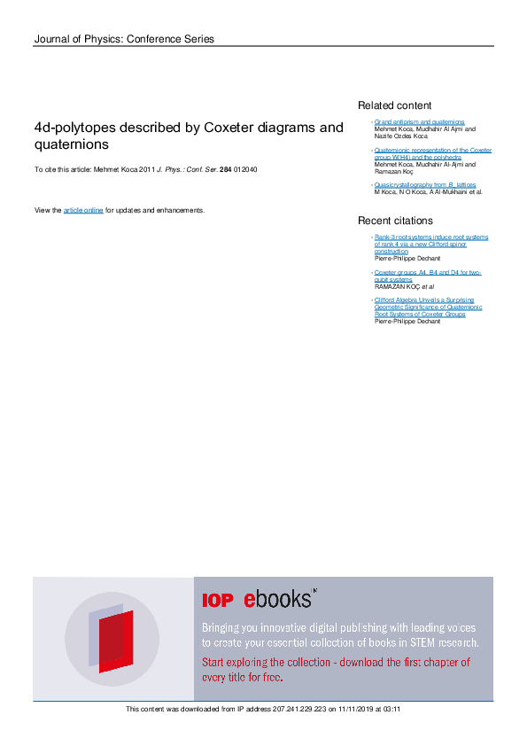 (PDF) 4d-polytopes described by Coxeter diagrams and quaternions