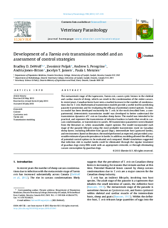 (PDF) Development of a Taenia ovis transmission model and an assessment ...