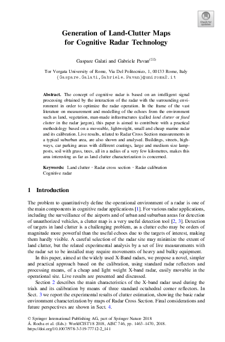 Pdf Generation Of Land Clutter Maps For Cognitive Radar Technology Gaspare Galati