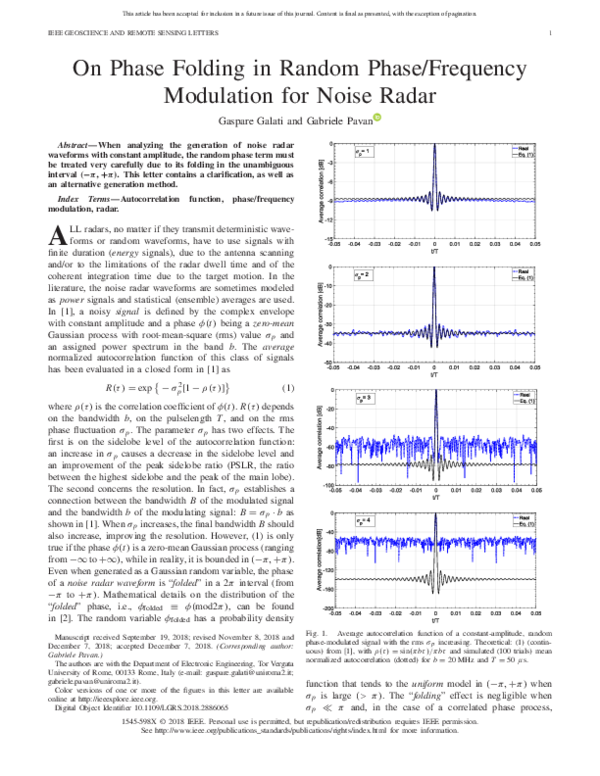 (PDF) On Phase Folding in Random Phase/Frequency Modulation for Noise Radar