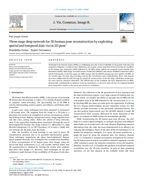 (PDF) Three stage deep network for 3D human pose reconstruction by exploiting spatial and ...