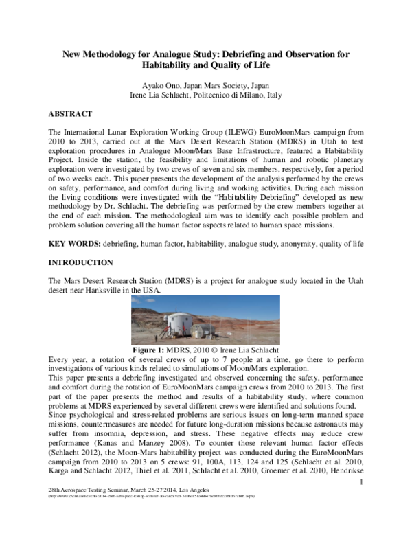 (PDF) New Methodology for Analogue Study : Debriefing and Observation ...