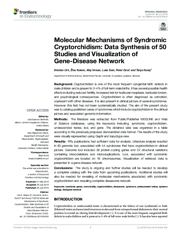 (PDF) Molecular Mechanisms of Syndromic Cryptorchidism: Data Synthesis ...