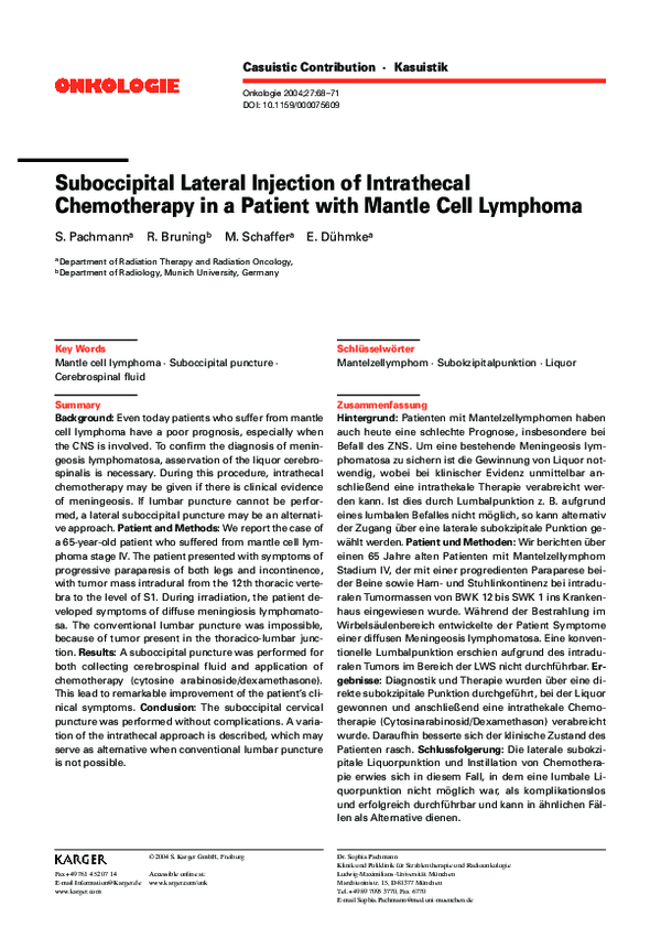 (PDF) Suboccipital Lateral Injection of Intrathecal Chemotherapy in a ...