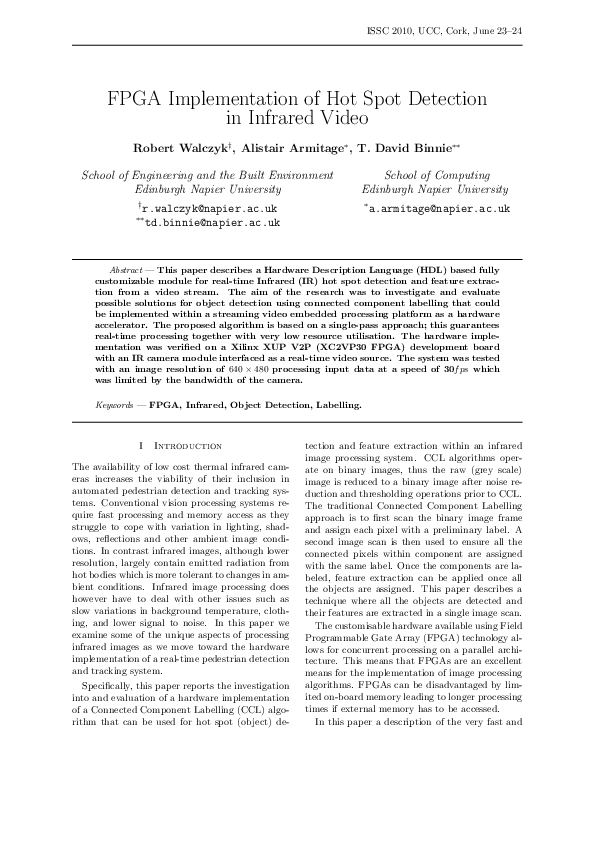 (PDF) Real-Time FPGA Hot Spot Detection in IR Video