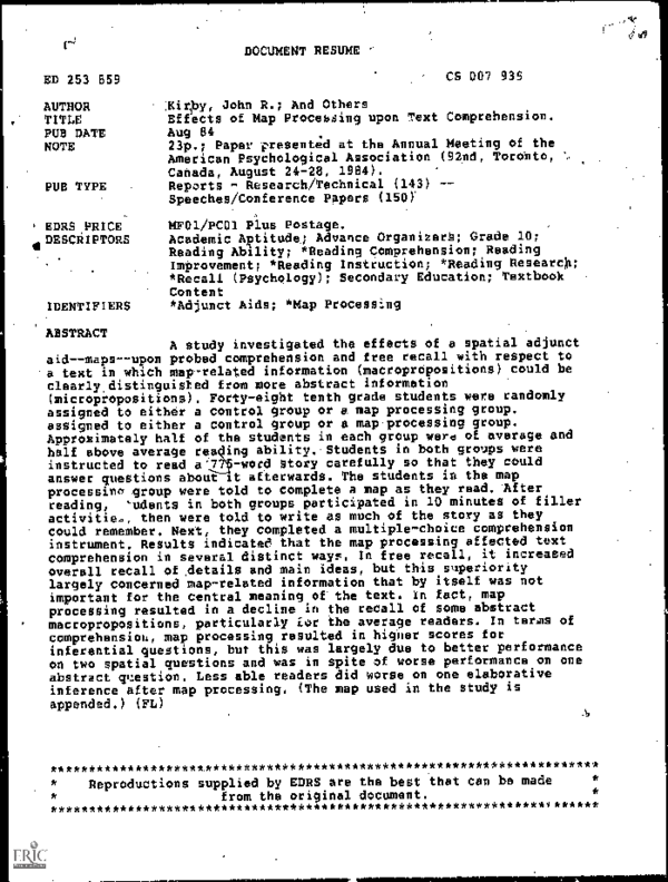 (PDF) Effects of Map Processing upon Text Comprehension