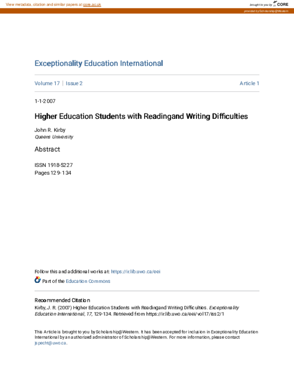 (PDF) Higher Education Students with Readingand Writing Difficulties