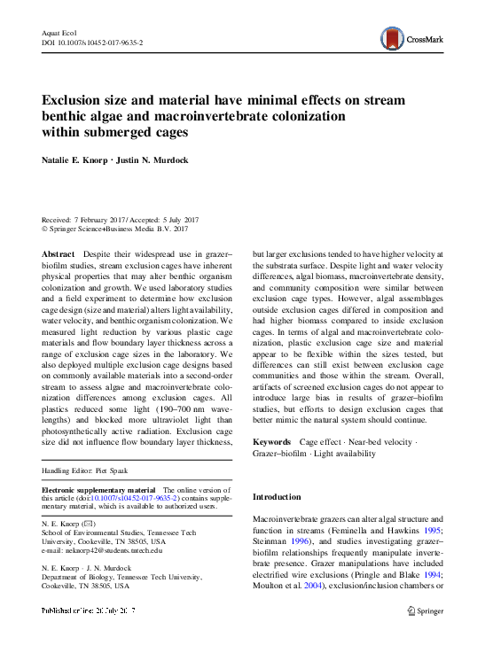 (PDF) Exclusion size and material have minimal effects on stream ...
