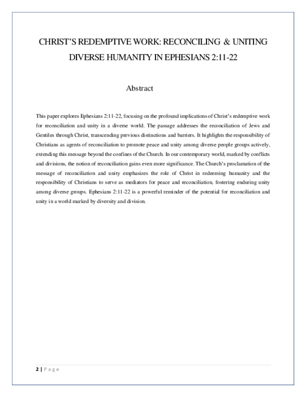 (PDF) CHRIST'S REDEMPTIVE WORK: RECONCILING & UNITING DIVERSE HUMANITY ...