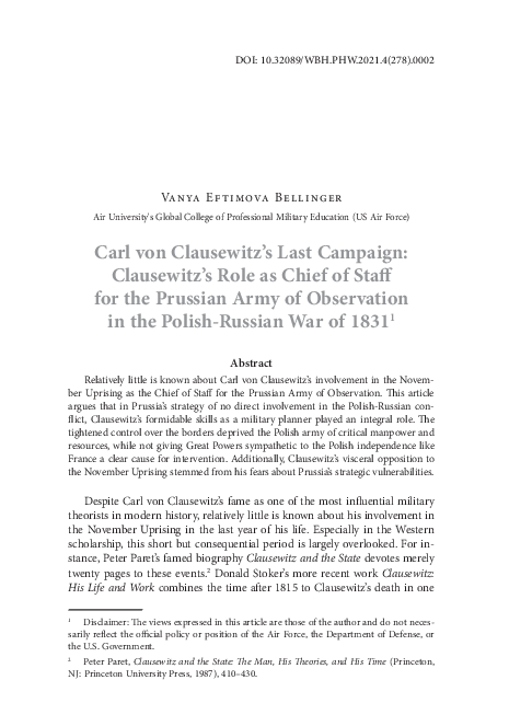 (PDF) Carl von Clausewitz’s Last Campaign: Clausewitz’s Role as Chief ...