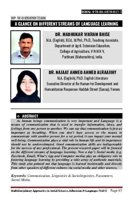 (PDF) A GLANCE ON DIFFERENT STREAMS OF LANGUAGE LEARNING DR. MADHUKAR VIKRAM BHISE