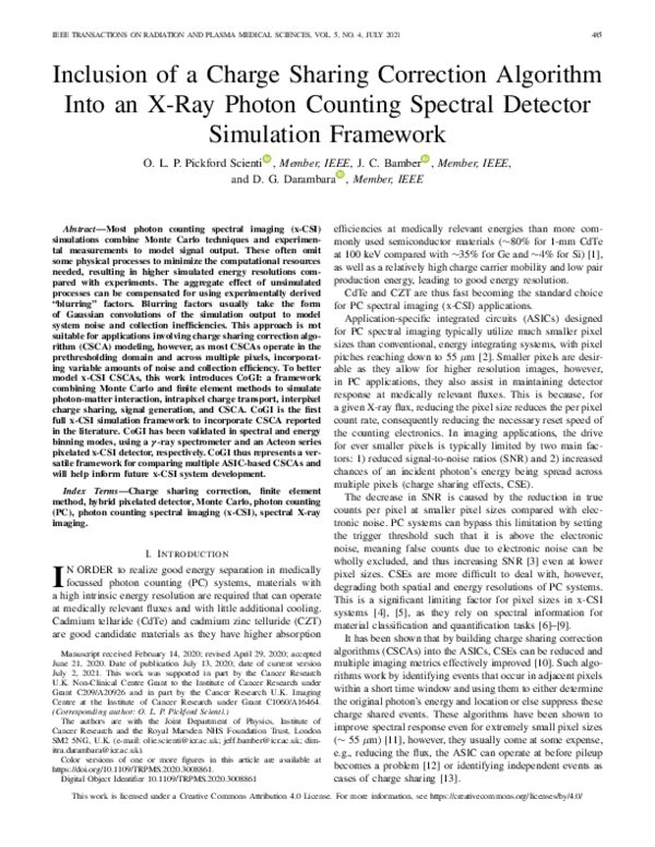 Pdf Inclusion Of A Charge Sharing Correction Algorithm Into An X Ray Photon Counting Spectral