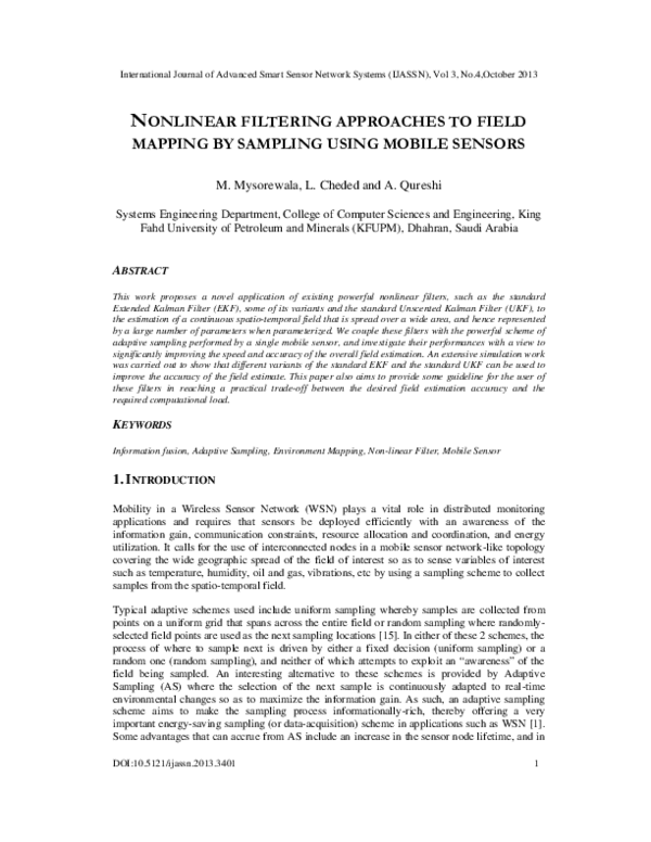 Pdf Nonlinear Filtering Approaches To Field Mapping By Sampling Using Mobile Sensors
