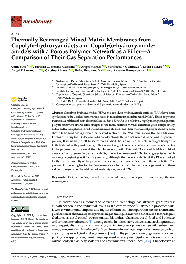 (PDF) Thermally Rearranged Mixed Matrix Membranes from Copoly(o ...