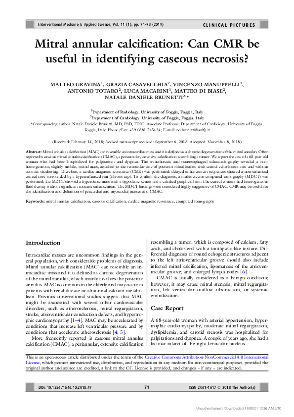 (PDF) Mitral annular calcification: Can CMR be useful in identifying ...