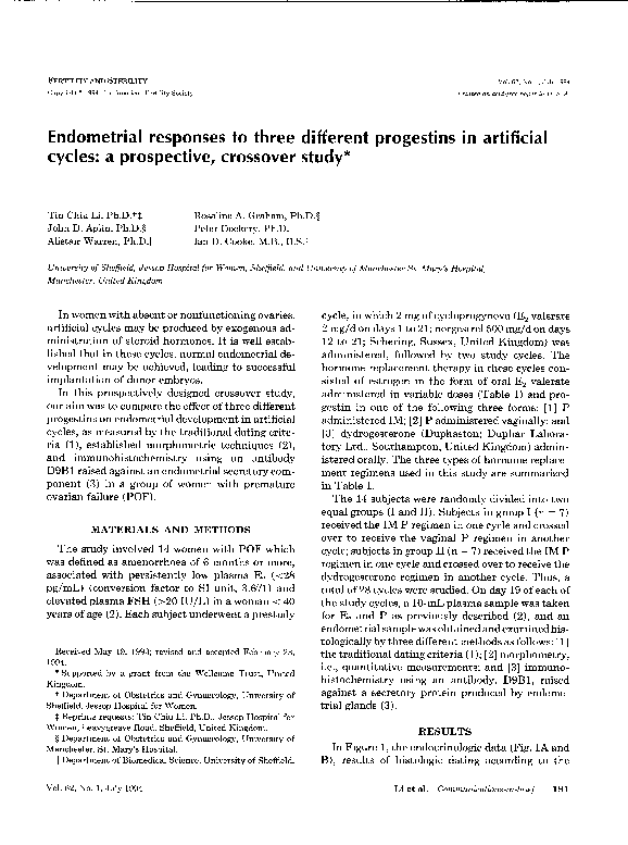 (PDF) Endometrial responses to three different progestins in artificial ...